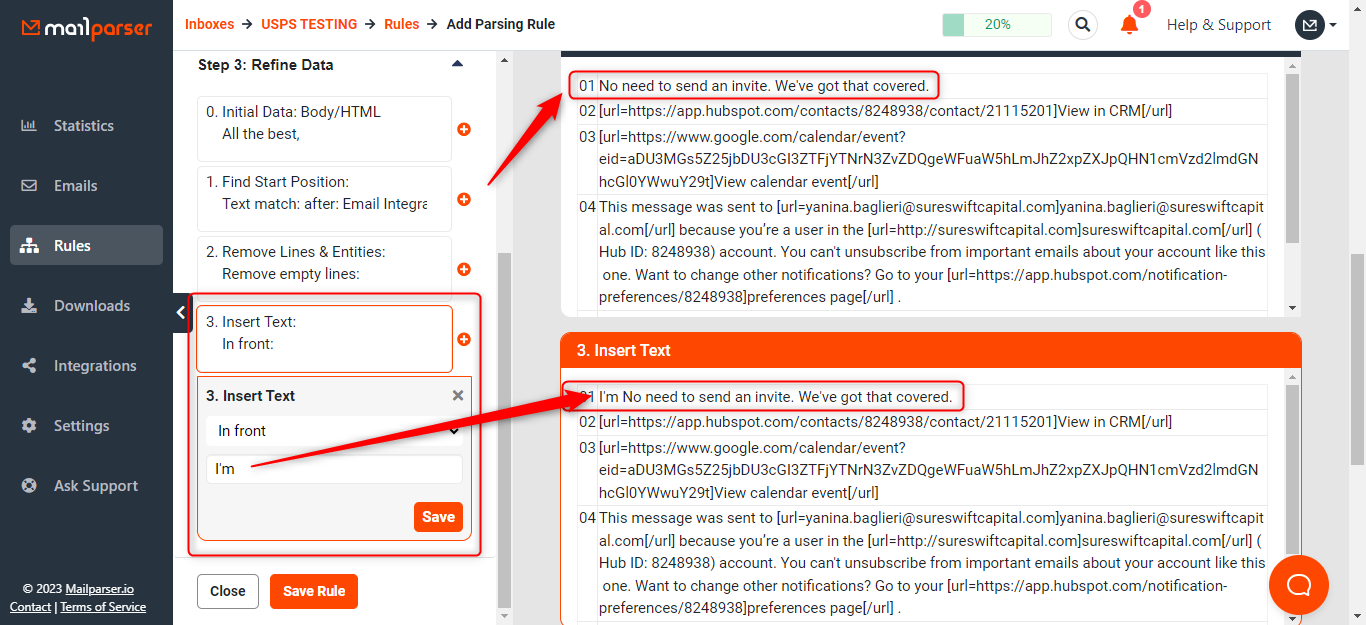 How to use the filter "Insert Text" – Mailparser